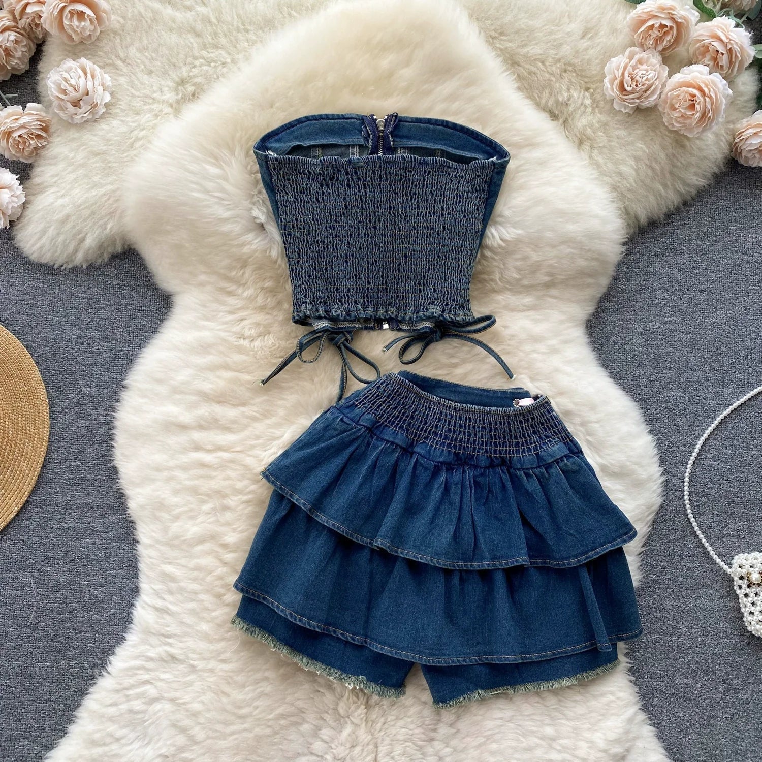 Tiny Denim Dancer Mini Skirt Corset Outfit Set | Kawaii Babe