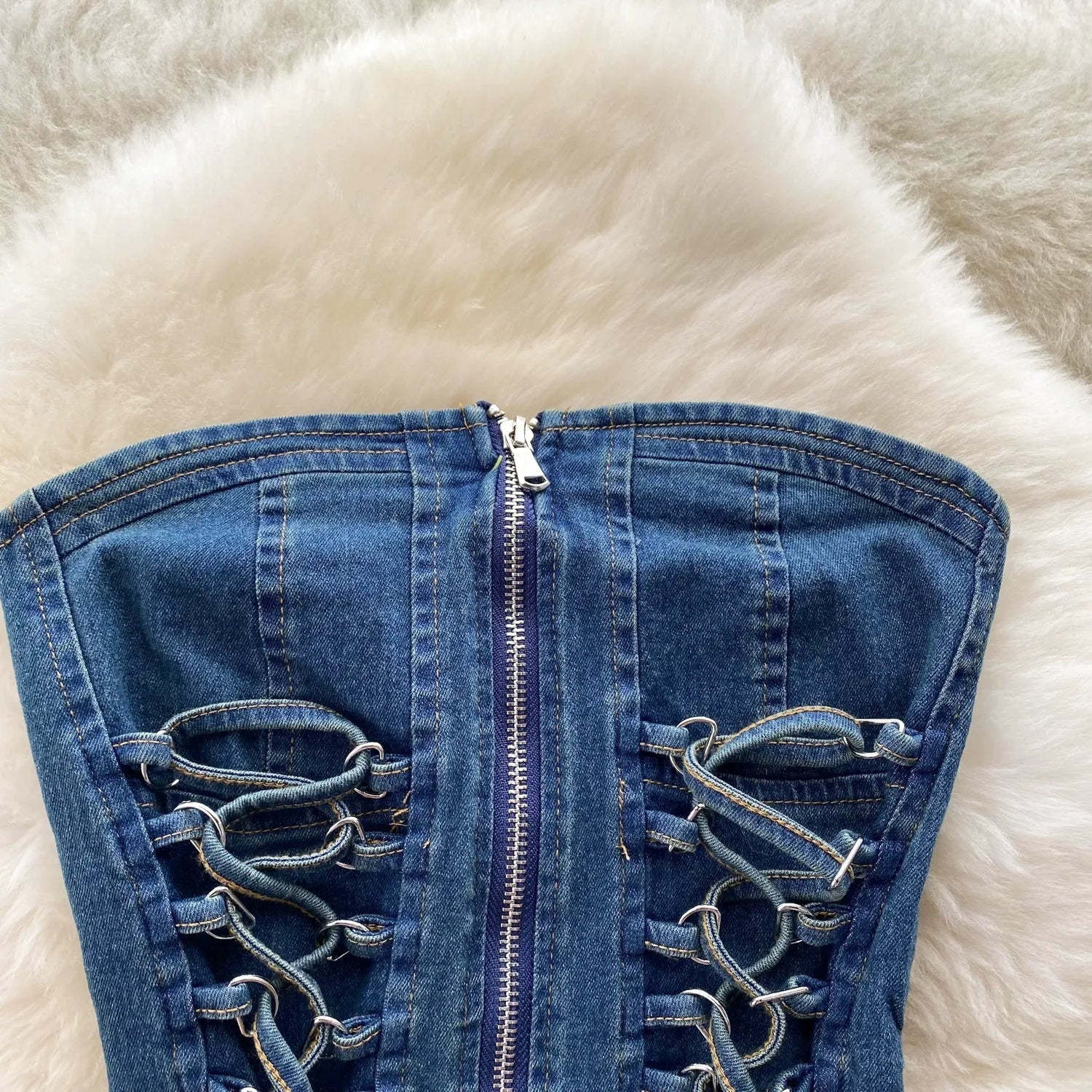 Tiny Denim Dancer Mini Skirt Corset Outfit Set | Kawaii Babe
