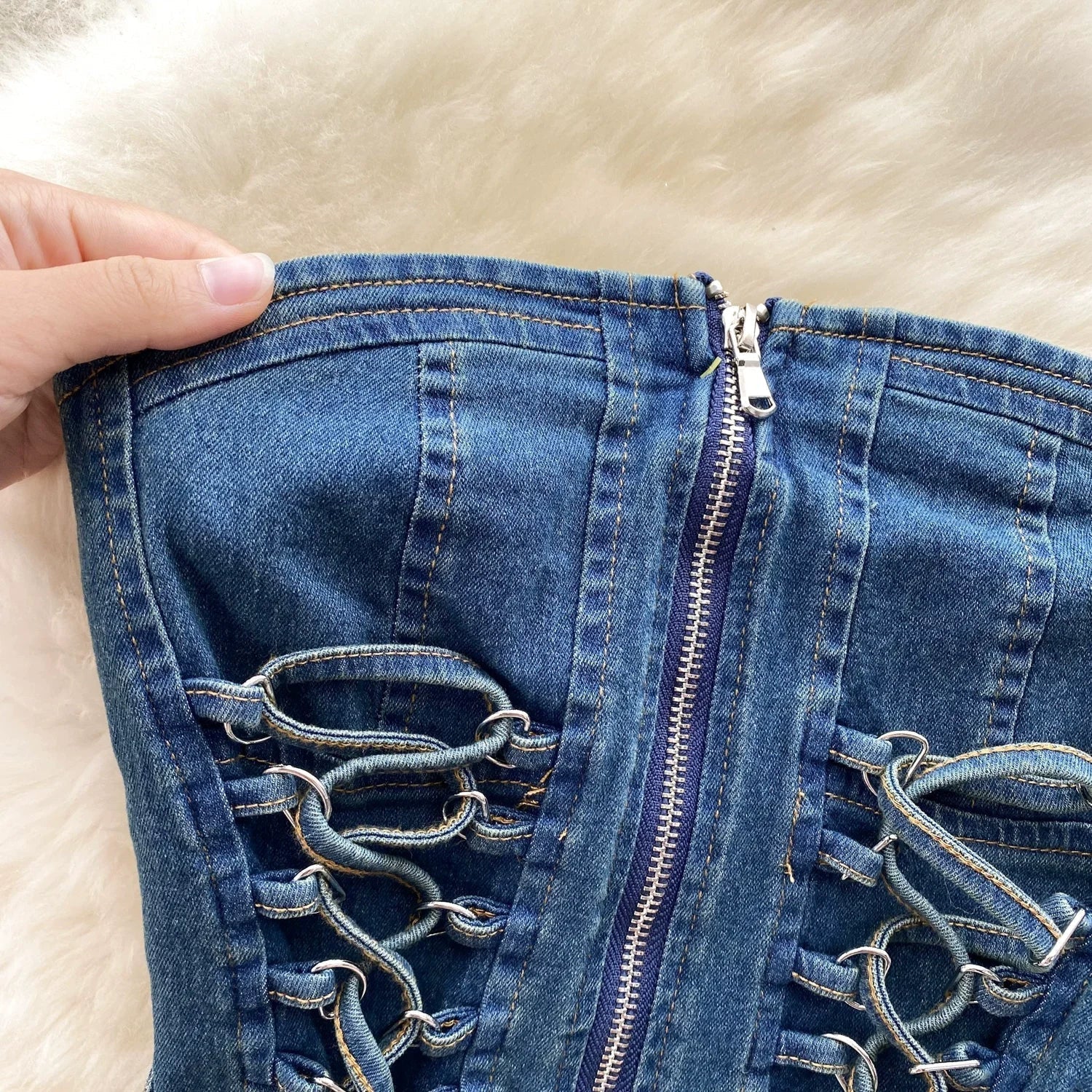 Tiny Denim Dancer Mini Skirt Corset Outfit Set | Kawaii Babe
