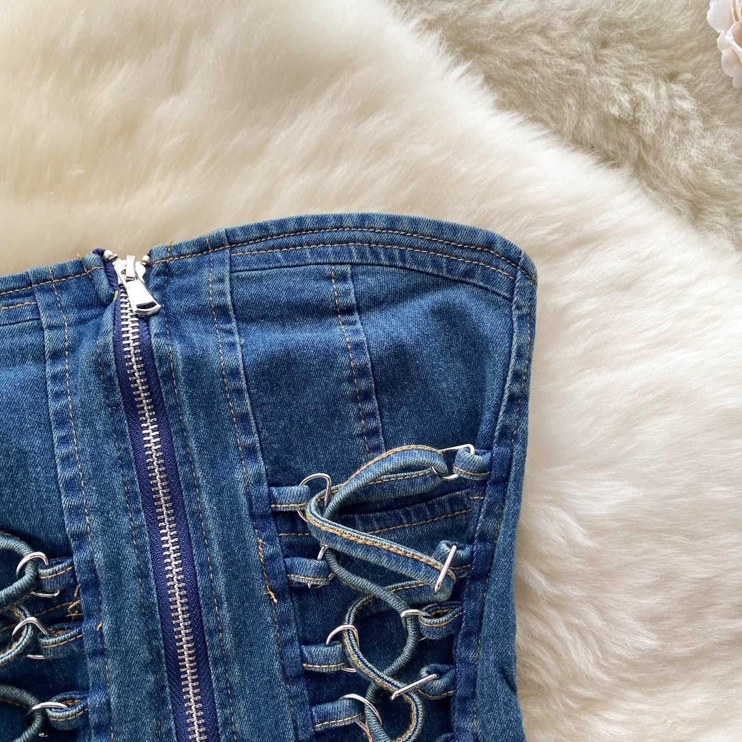 Tiny Denim Dancer Mini Skirt Corset Outfit Set | Kawaii Babe
