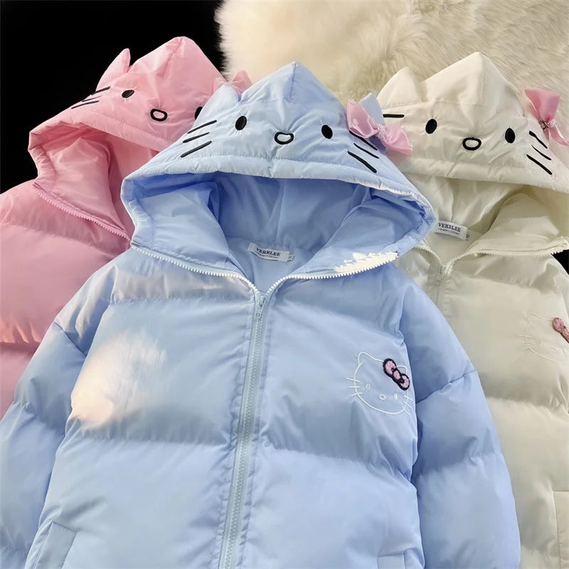 White Kitty Bomber Jacket Puffer Winter Coat – Kawaii Babe