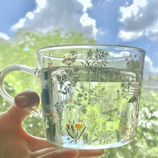 Cottagecore Floral Wildflower Glass Cup & Measuring Cup | Kawaii Babe