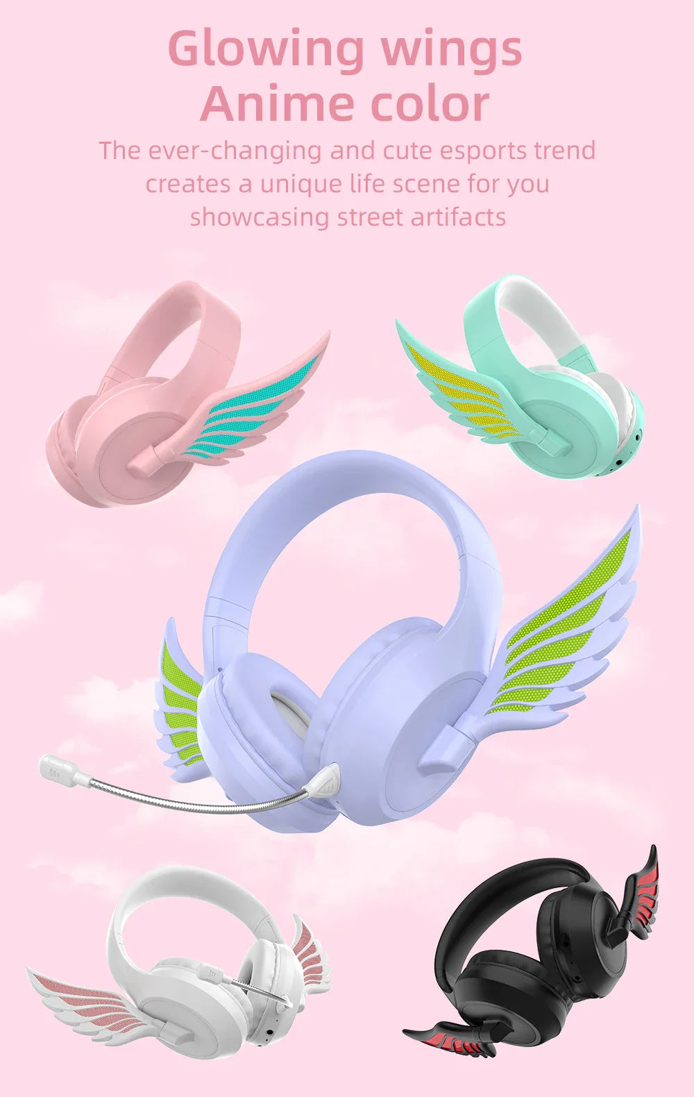 Winged LED Anime Angel Wireless Headphones & Microphone – Kawaii Babe