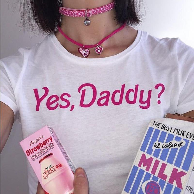 "Yes, Daddy?" Crop Top Cropped Baby Tee by Kawaii Babe