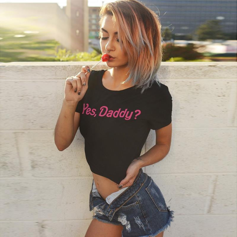"Yes, Daddy?" Crop Top Cropped Baby Tee by Kawaii Babe