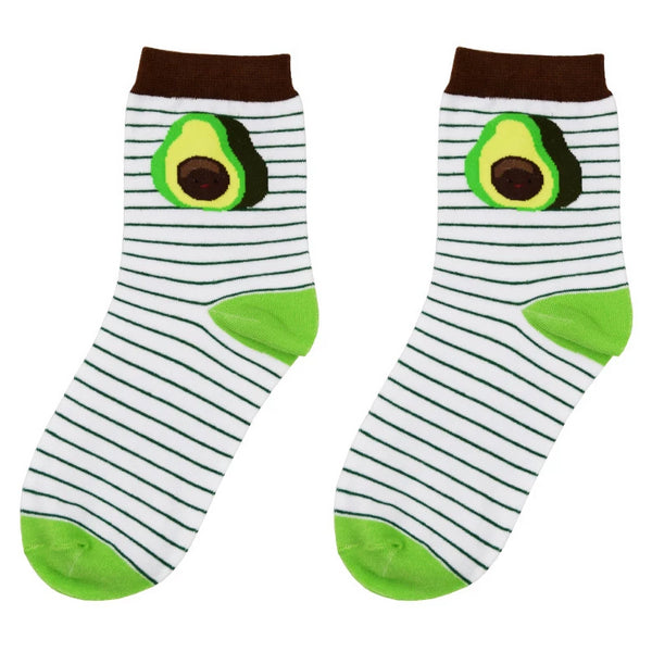 Striped Cute Avocado Guacamole Hipster Inspired Socks | Kawaii Babe