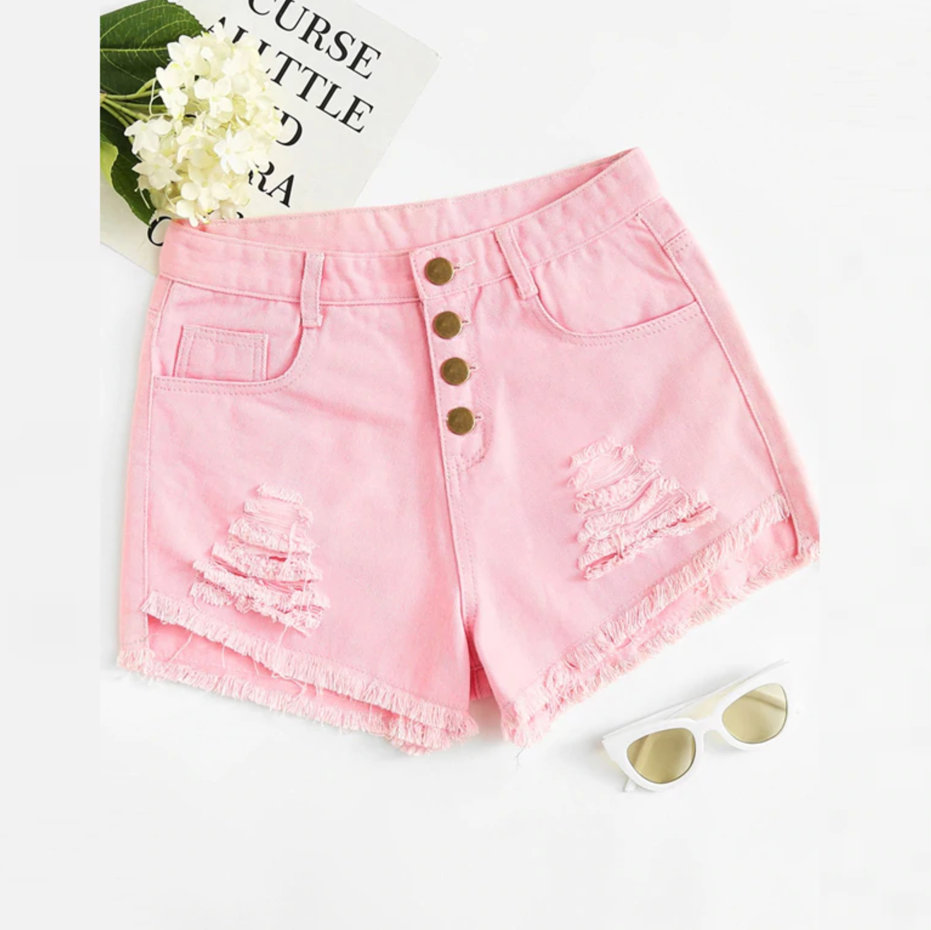 Distressed Jean Shorts Acid Washed Denim Candy Color | Kawaii Babe