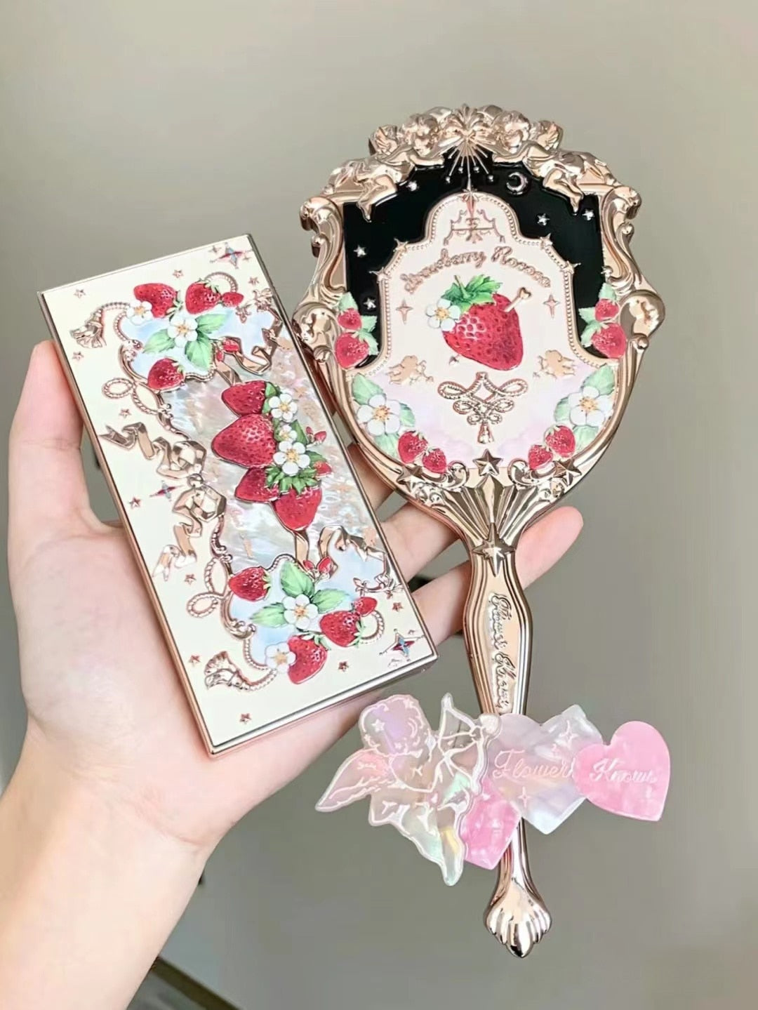 Berry Angelic Handheld Make Up Mirror Strawberry Angel Kawaii Babe
