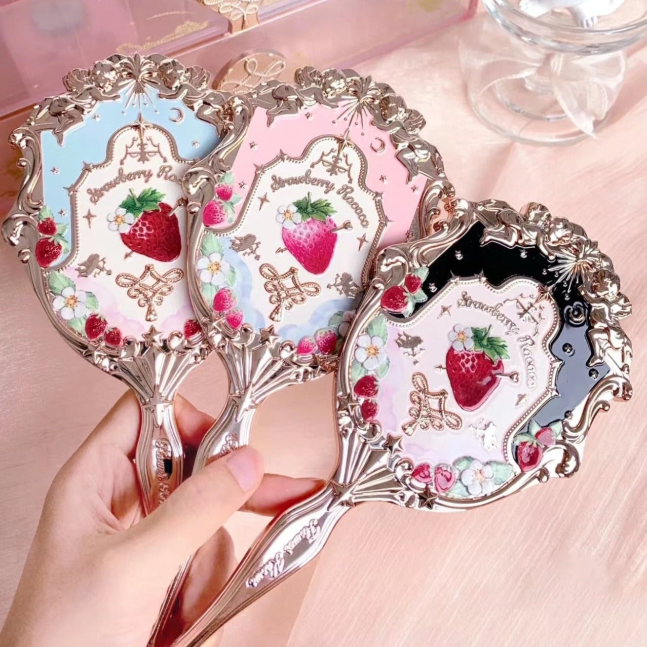 Berry Angelic Handheld Make Up Mirror Strawberry Angel Kawaii Babe