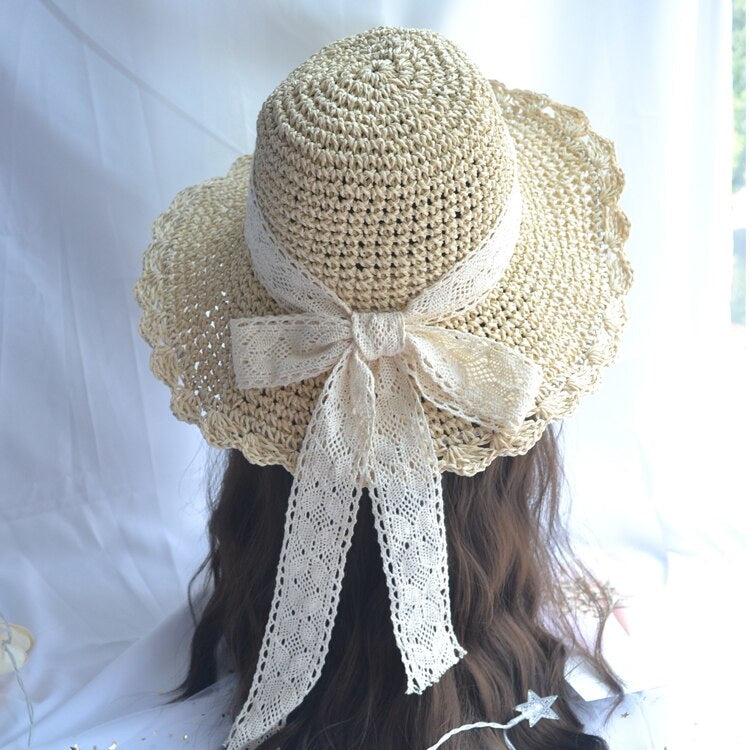 Country Maiden Sun Hat Wicker Rattan Girly Fairycore Headwear – Kawaii Babe