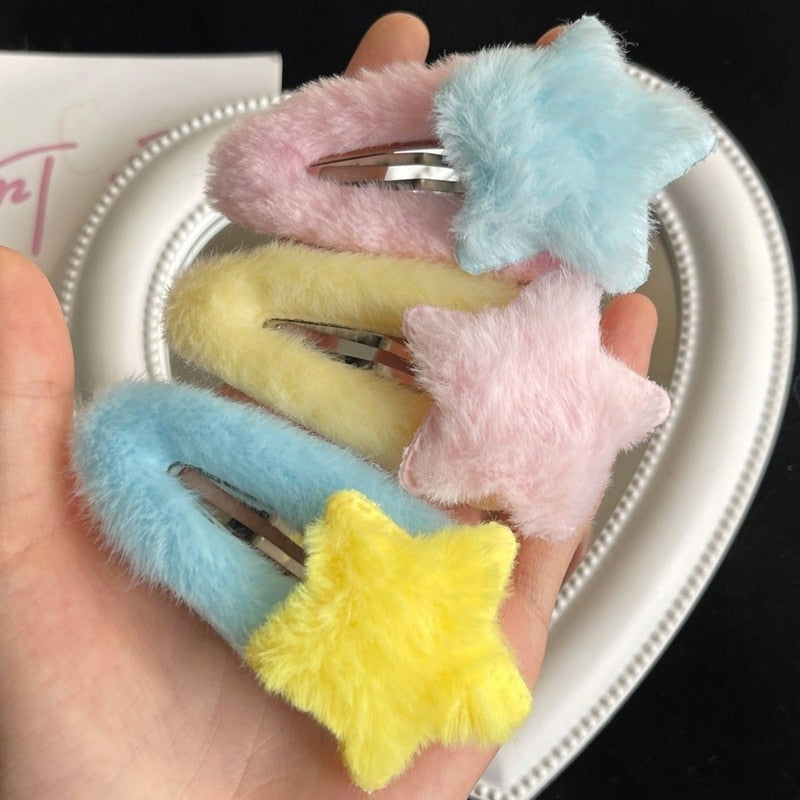 Fuzzy Star Hair Clips – Kawaii Babe