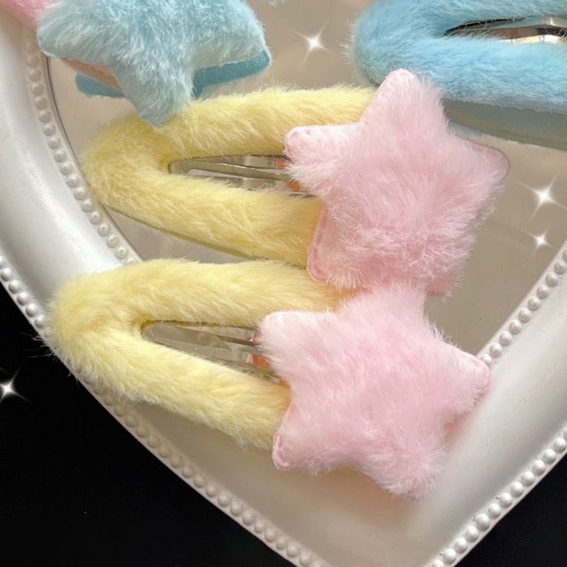 Fuzzy Star Hair Clips – Kawaii Babe