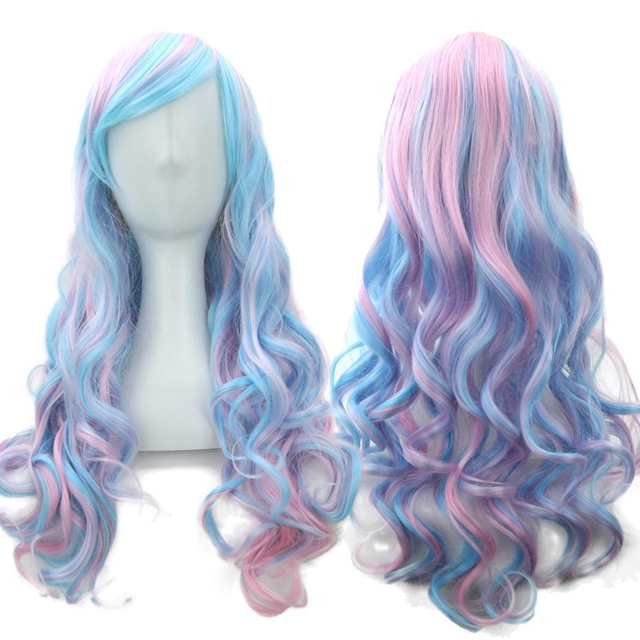Long Cotton Candy Curly Pastel Cosplay Wig Kanekalon – Kawaii Babe