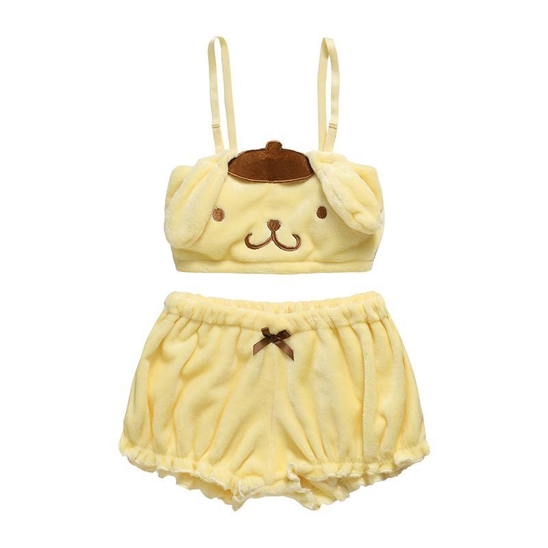 Yellow Puppy Dog Fuzzy Soft Lingerie Set Kawaii Babe