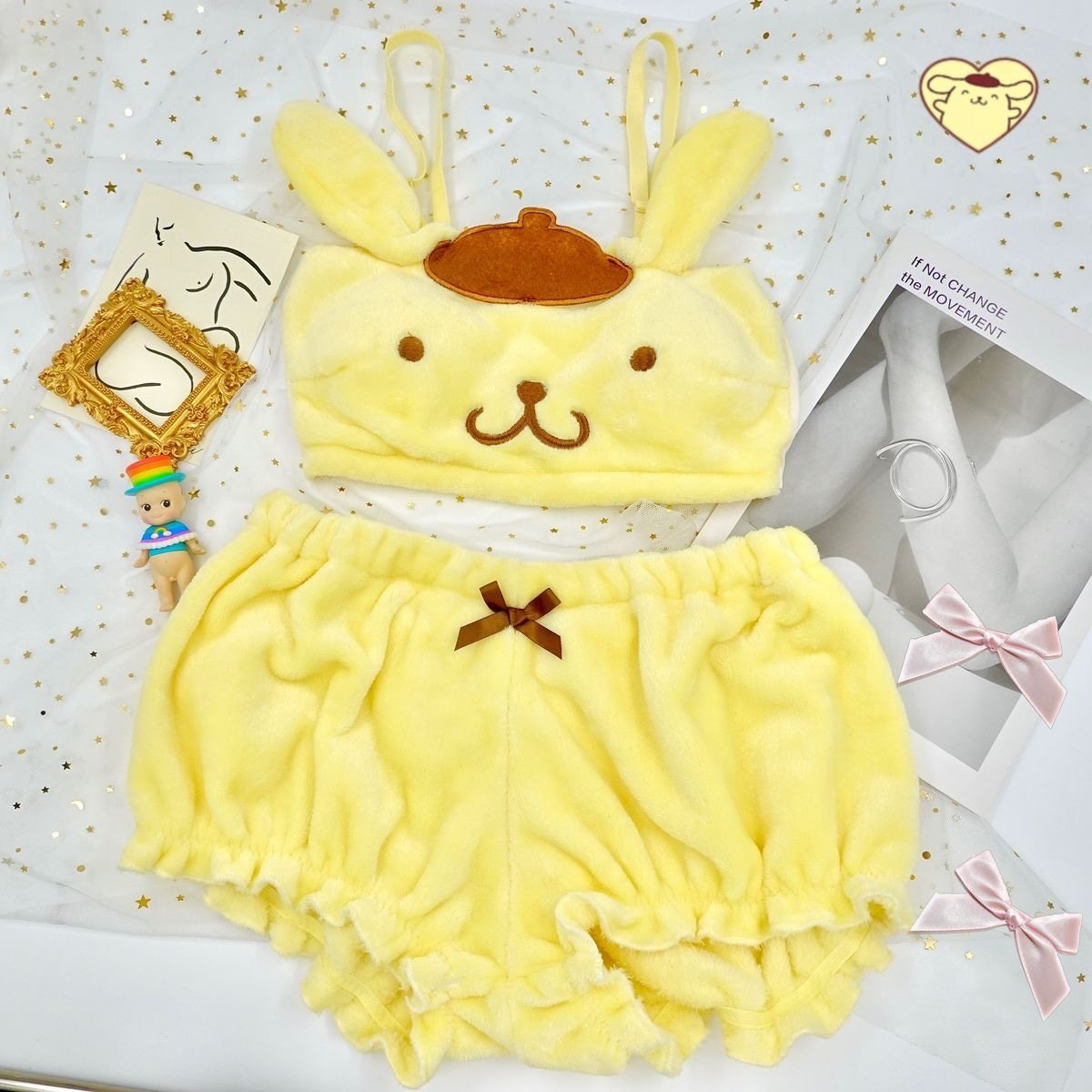 Yellow Puppy Dog Fuzzy Soft Lingerie Set Kawaii Babe