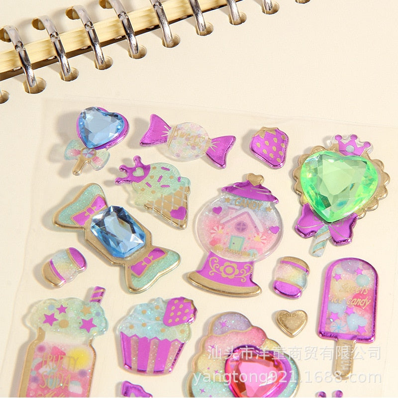 Glitter Jewel Wand Puffy 3D Sticker Pack Stickers Cute Kawaii Babe