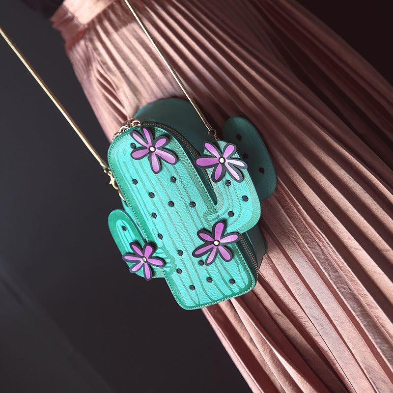 3D Cactus Plant Handbag Purse Shoulder Bag Gold Chain | Kawaii Babe