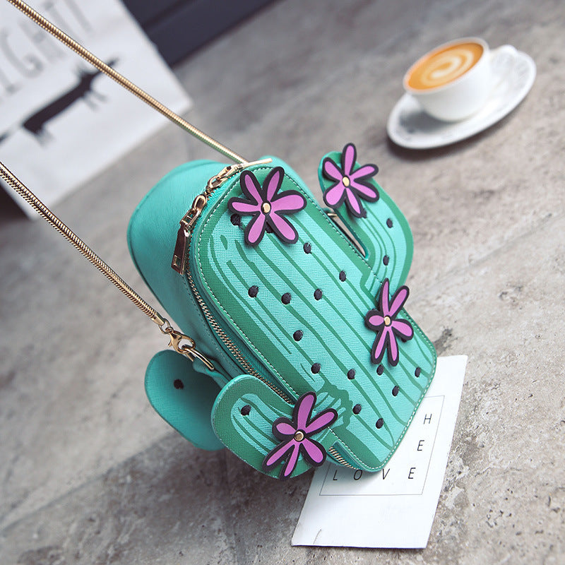 3D Cactus Plant Handbag Purse Shoulder Bag Gold Chain | Kawaii Babe