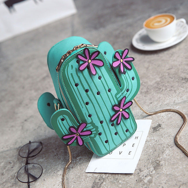 3D Cactus Plant Handbag Purse Shoulder Bag Gold Chain | Kawaii Babe