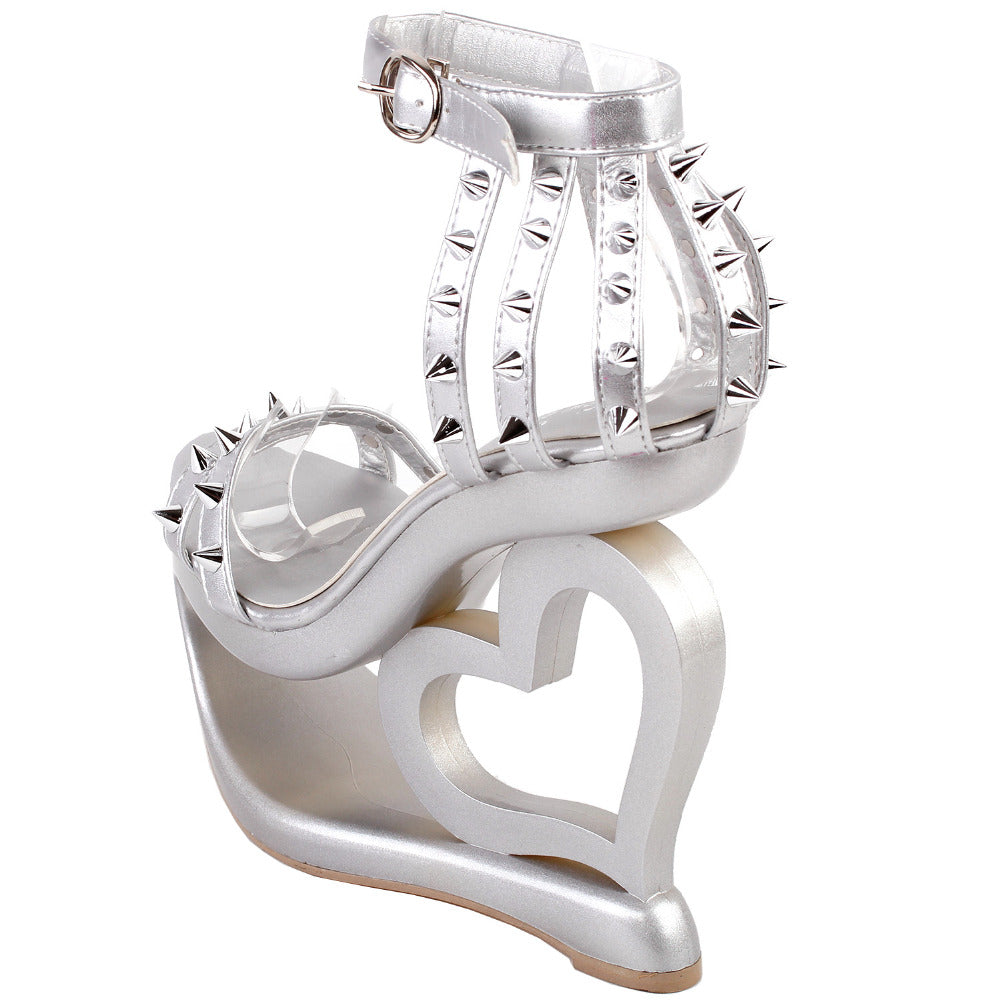 Hollow 3D Heart Platform Sandals Wedge Heel Cut Out Shoes Kawaii Babe
