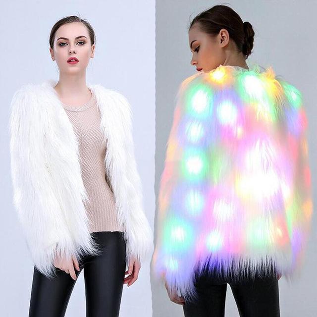 LED Christmas Light Sweater Vegan Fur Cardigan Pullover | Kawaii Babe