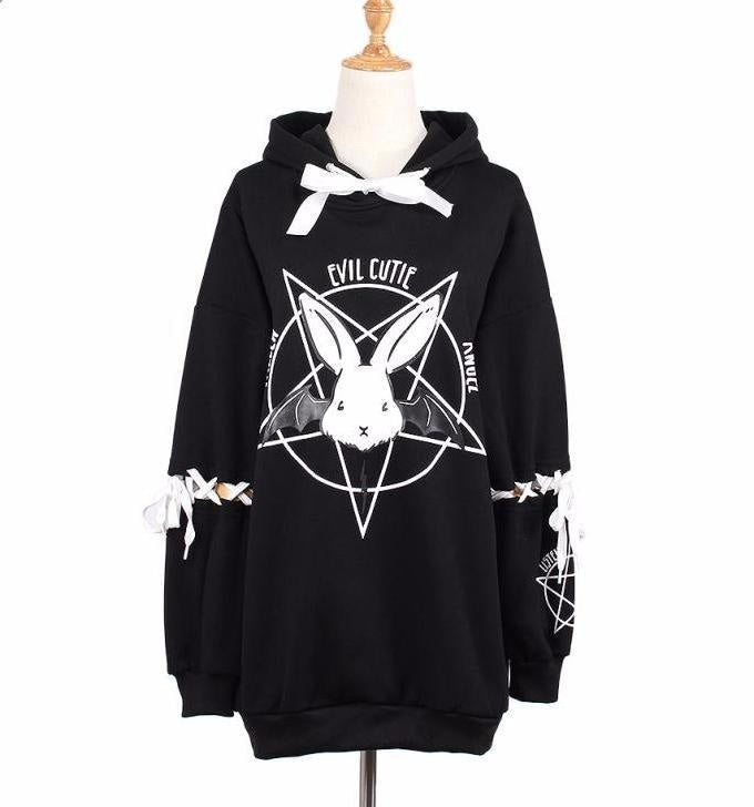 Satanic Angel Bunny Patchwork Cute Satan Cult Lace Hoodie Sweater ...
