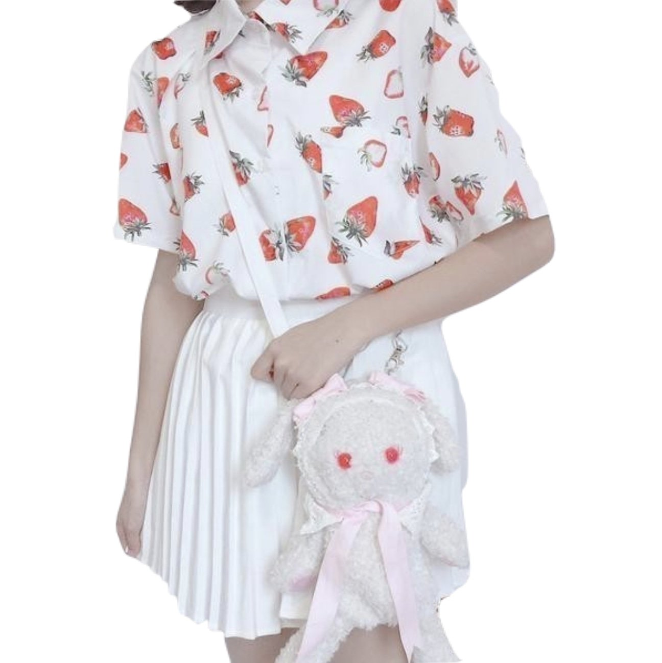 White Strawberry Sweetie Button Up Blouse Shirt | Kawaii Babe