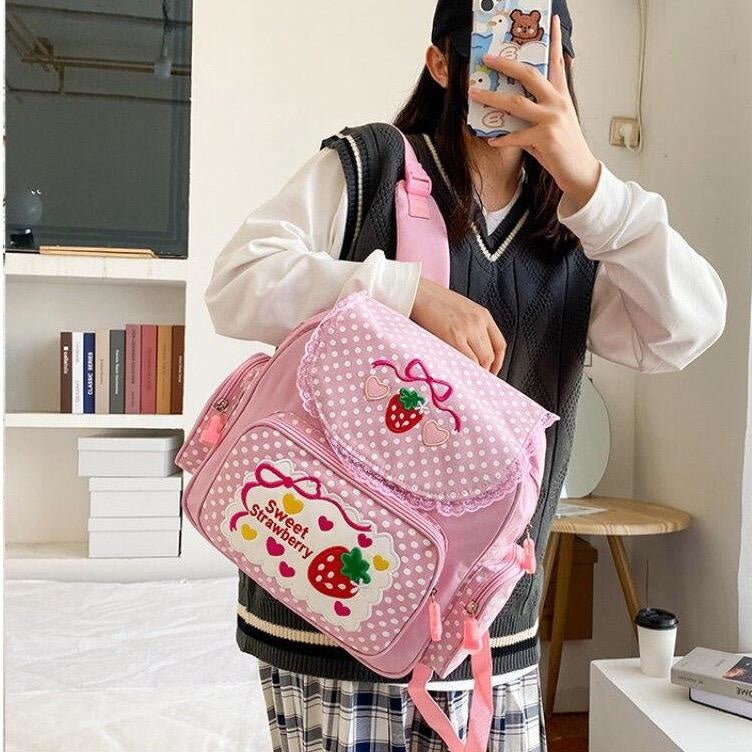 Sweet Strawberry Pink Backpack Book Bag Kawaii Cute | Kawaii Babe