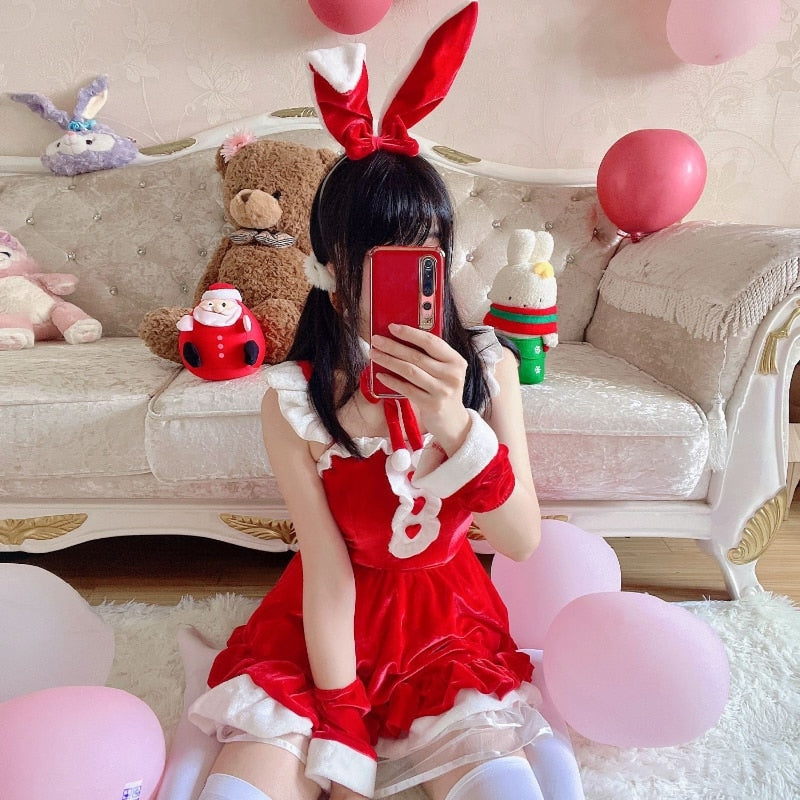 Kawaii Winter Bunny Cosplay Set Velvet Velour Fabric – Kawaii Babe